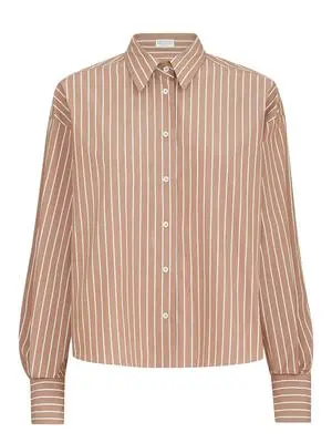 Brunello Cucinelli Striped Cotton Poplin Shirt - Beige