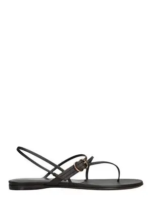 HERBERT LEVINE Leather Flat Sandals With Buckled Straps - Brown