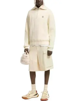 Moncler Moncler Ribbed-Knit Half-Zip Sweater Neutrals