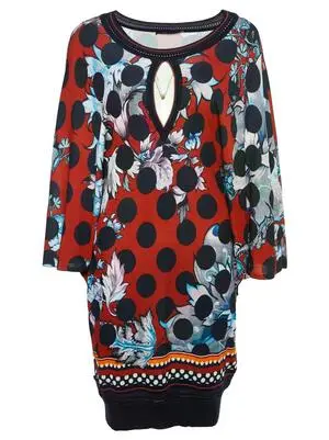 Roberto Cavalli Floral And Polka Dot Print Mini Dress With Keyhole Detail - Red