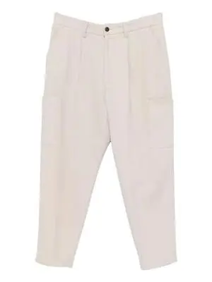 Eleventy Pleated Tapered Twill Trousers - Neutrals