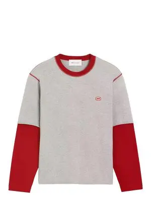 AMI Paris Double-sleeves Cotton T-shirt With Patch - Grey