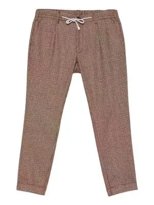 Eleventy Houndstooth Pattern Drawstring Trousers - Brown