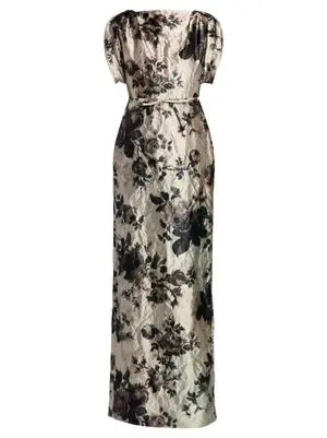 Erdem Floral-print Textured Satin Gown - Neutrals