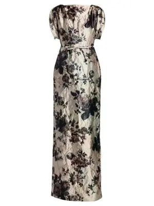 Erdem ERDEM Floral-Print Textured Satin Gown Neutrals