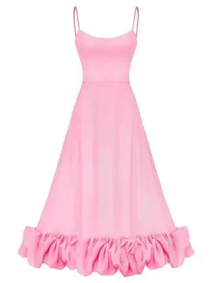 POST MERIDIEM Scoop-neck Flounce-hem Midi Dress - Pink