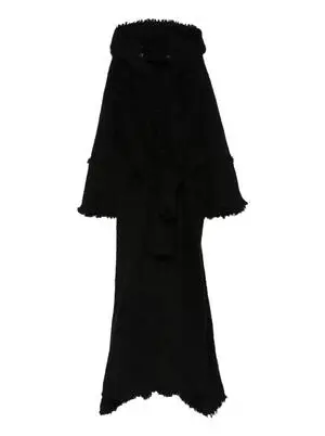 YEHUAFAN Frayed Hooded Coat - Black
