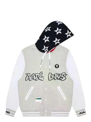 AAPE BY *A BATHING APE Moonface Embroidered Snap-button Hoodie - Grey