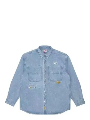 AAPE BY *A BATHING APE Moonface Embroidered Denim Shirt - Black