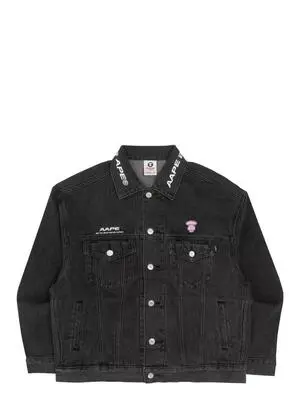 AAPE BY *A BATHING APE Moonface Long-sleeve Denim Jacket With Heart Motif - Grey