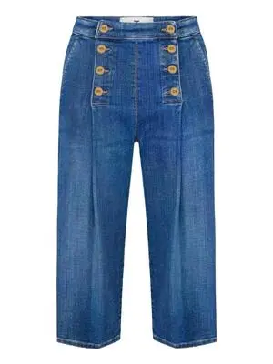 Elisabetta Franchi Denim Bermuda Shorts With Golden Button Detail - Blue