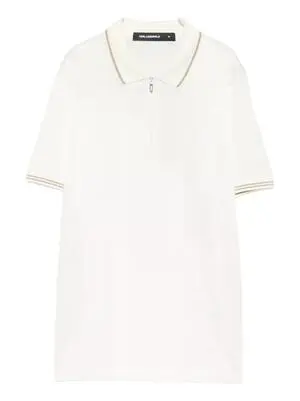 Karl Lagerfeld Striped-trim Zip-fastening Polo Shirt - Neutrals