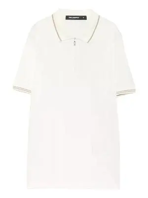 Karl Lagerfeld Striped-trim Zip-fastening Polo Shirt - Neutrals