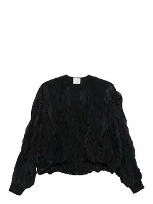 ALYSI Alysi Ruffled Round-Neck Bomber Jacket Black