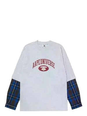 AAPE BY *A BATHING APE Moonface Plaid-panelled T-shirt - Grey