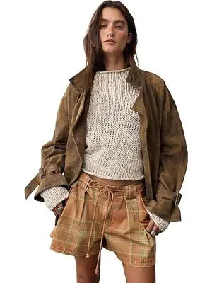 Free People We The Free Julien Plaid Chino Shorts - Sunset Combo