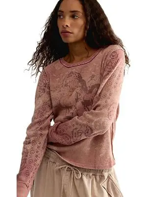 Free People We The Free Saddle Up Thermal Top - Maroon Combo