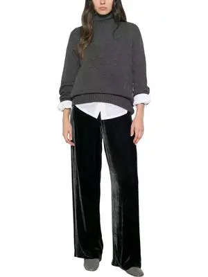 WHYCI Elasticated-waist Velvet Trousers - Grey