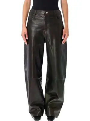 ARMA Arma Leather Barrel Trousers Brown