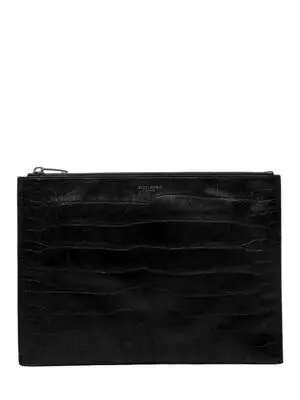SAINT LAURENT Saint Laurent Croc Embossed Leather Monogram Document Holder