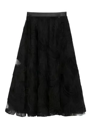 NISSA Textured Flared Midi Skirt - Black