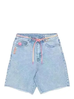 AAPE BY *A BATHING APE Moonface Patch Fringed Denim Shorts - Blue