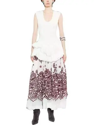 ALEMAIS Smocked Embroidered Maxi Dress - White