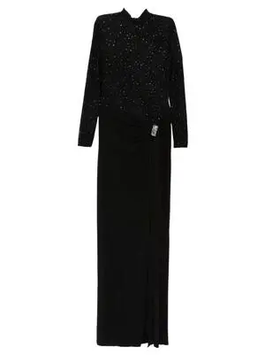 NISSA Crystal-Embellished Ruched Maxi Dress