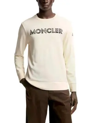 Moncler Logo Cotton Blend Sweatshirt Neutrals