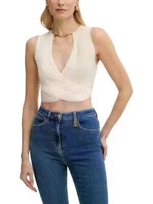 Elisabetta Franchi Ribbed Crossover Knit Top - Neutrals