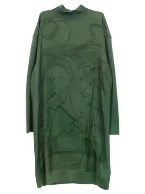 Hermès Graphic Print High Neck Midi Dress - Green