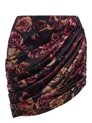 RODARTE Rose Draped Silk Satin Mini Skirt - Multi