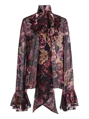 RODARTE Rose Ruffled Silk Chiffon Top - Multi