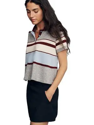 Maeve Short Sleeve Wool-cashmere Blend Polo Top - Multi Stripe