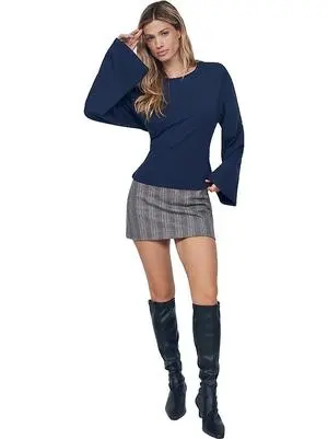 Maeve Waisted Long-sleeve Top - Navy