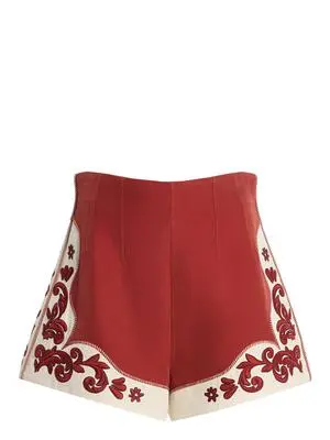 ALEMAIS Duke Embroidered Crepe Shorts - Red