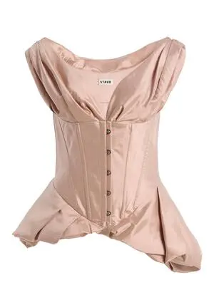 Staud Fabianne Silk Corset Top With Draped Sleeves - Pink