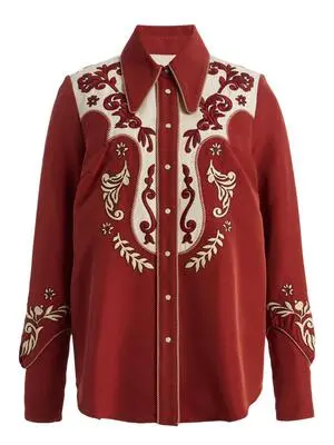ALEMAIS Duke Embroidered Crepe Shirt - Red