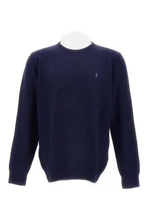 Polo Ralph Lauren Long Sleeve Wool Crew Neck Pullover With Embroidered Logo - Blu