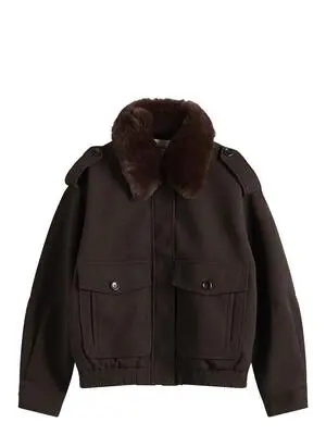 Good American Faux Leather Bomber Jacket With Removable Fur Collar - Espresso