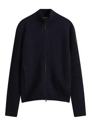 Moncler Wool Cashmere Zip Up Cardigan - Navy