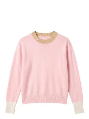 BRODIE CASHMERE Crew Neck Color Block Pullover - Pink