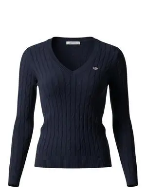 FOREPLAY GOLF Luxe Cashmere Blend Cable Knit V-neck Sweater - Blue