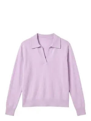 BRODIE CASHMERE Collared V-neck Cashmere Sweatshirt - Purple