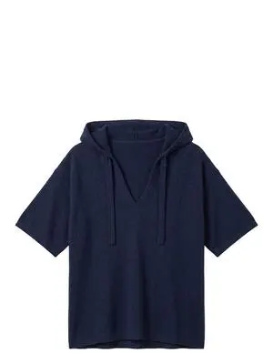 BRODIE CASHMERE Solid Aura Hooded Cashmere Tee - Blue