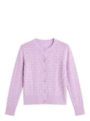 BRODIE CASHMERE Shell Pointelle Cashmere Cardigan - Purple