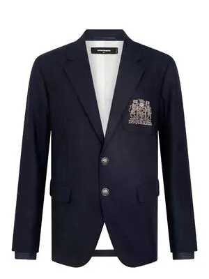 Dsquared2 Wool-cashmere Blend Jacket With Denim Cuffs And Crest Detail - Blue