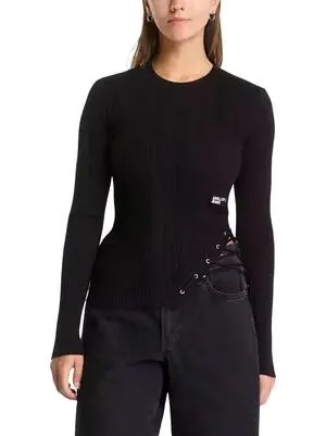 Karl Lagerfeld Lace-up Ribbed Knit Sweater - Black