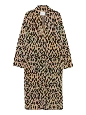 LANEUS Laneus Leopard Print Knitted Coat