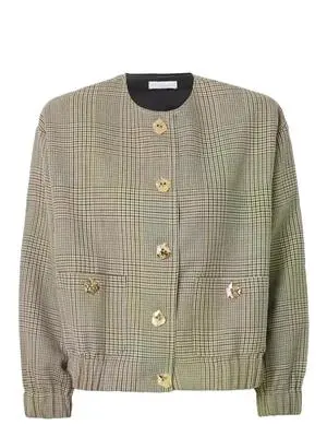 VIOLANTE NESSI Houndstooth Wool Bomber Jacket - Neutrals